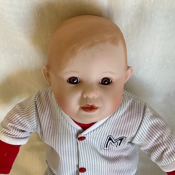 Other | Vintage 198s Baby Boy Porcelain Doll Baseball 15 Tall ...